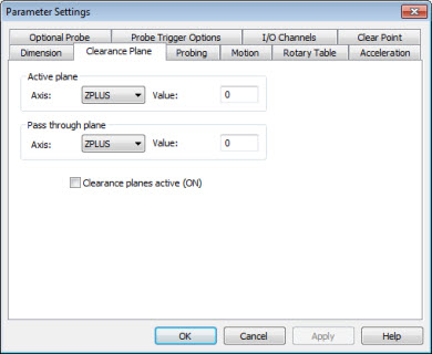 Parameter Settings: Clearance Plane tab