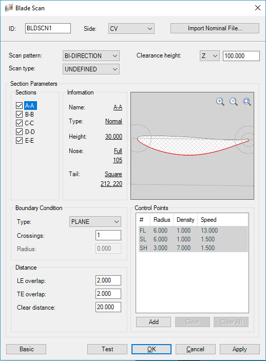 Using Blade Scan Control Points