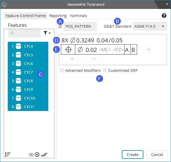 Feature Control Frame Tab