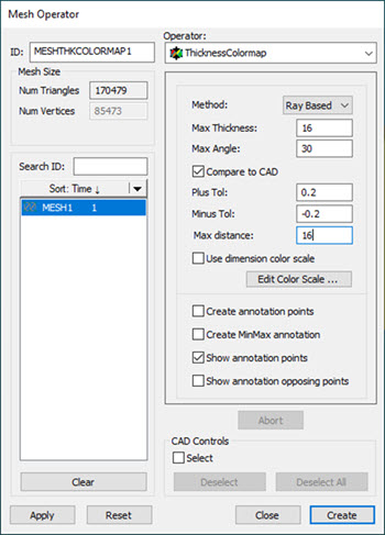 Compare to CAD Mesh Thickness Colormap