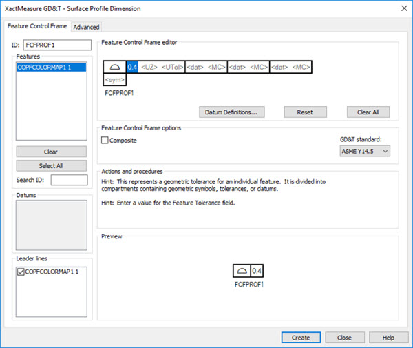 Dimensioning Surface Profile Using the Pointcloud Surface COLORMAP
