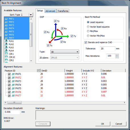 Description of the Best Fit Alignment Dialog Box