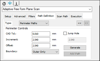 Path Definition Tab - Adaptive Free Form Plane Scan Strategy