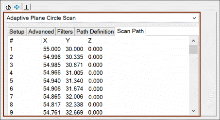 Scan Path Tab - Adaptive Plane Circle Scan Strategy