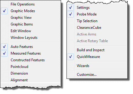 Shortcut Menus on the Toolbar