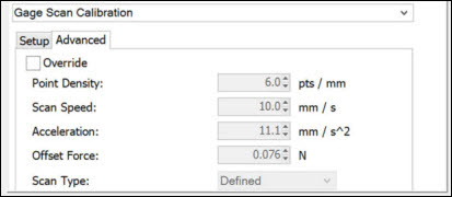 Advanced Tab - Gage Scan Calibration Strategy
