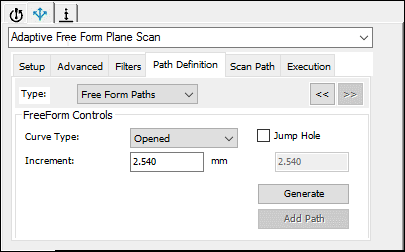 Path Definition Tab - Adaptive Free Form Plane Scan Strategy