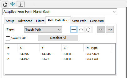 Path Definition Tab - Adaptive Free Form Plane Scan Strategy