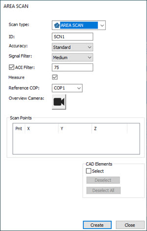 Area Scan Dialog Box, Menu, and Toolbar Options