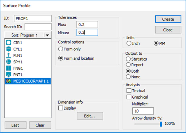 Dimensioning Surface Profile Using the Mesh COLORMAP